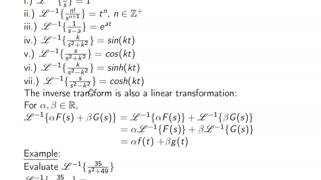 Ch 7 2 Inverse Transforms And Transforms Of Derivatives Youtube