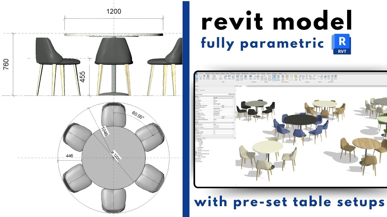 Multi Use Revit Round Table And Chairs Fully Parametric Family Youtube