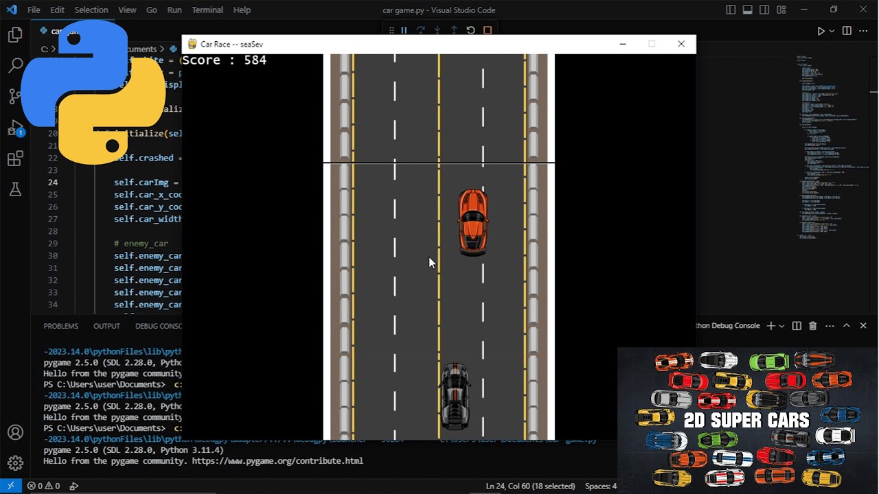 Car Race Game With Python Pygame Source Code Youtube