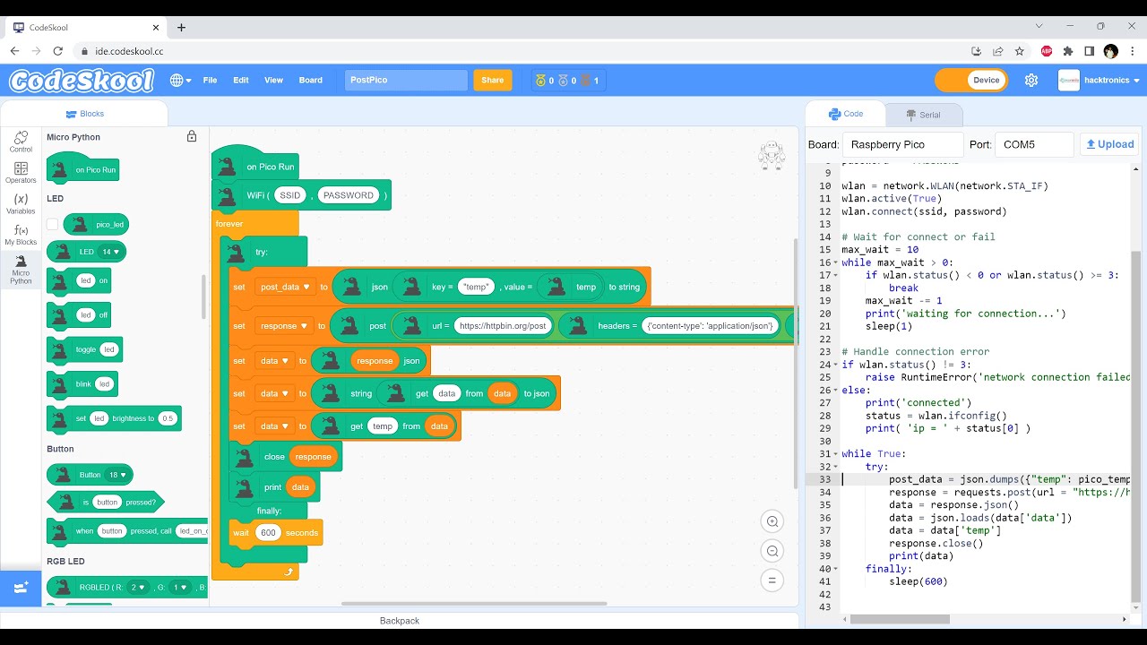 Post Sensor Data Or Fetch Data From Web Using Raspberry Picow