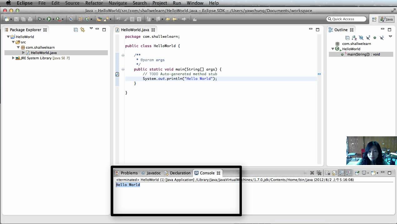 Java With Eclipse Juno Part 2 Hello World Youtube