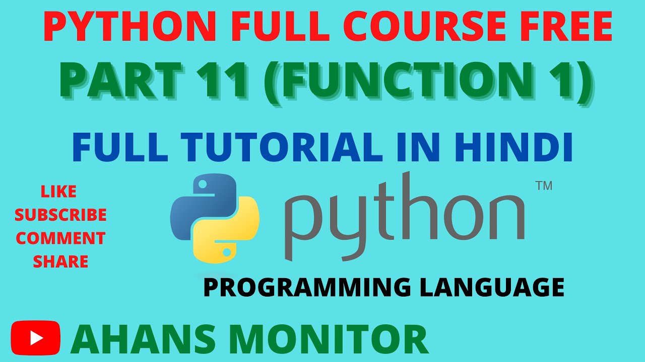 Part 11 Function 1 Python For Beginners In Hindi Python In Hindi