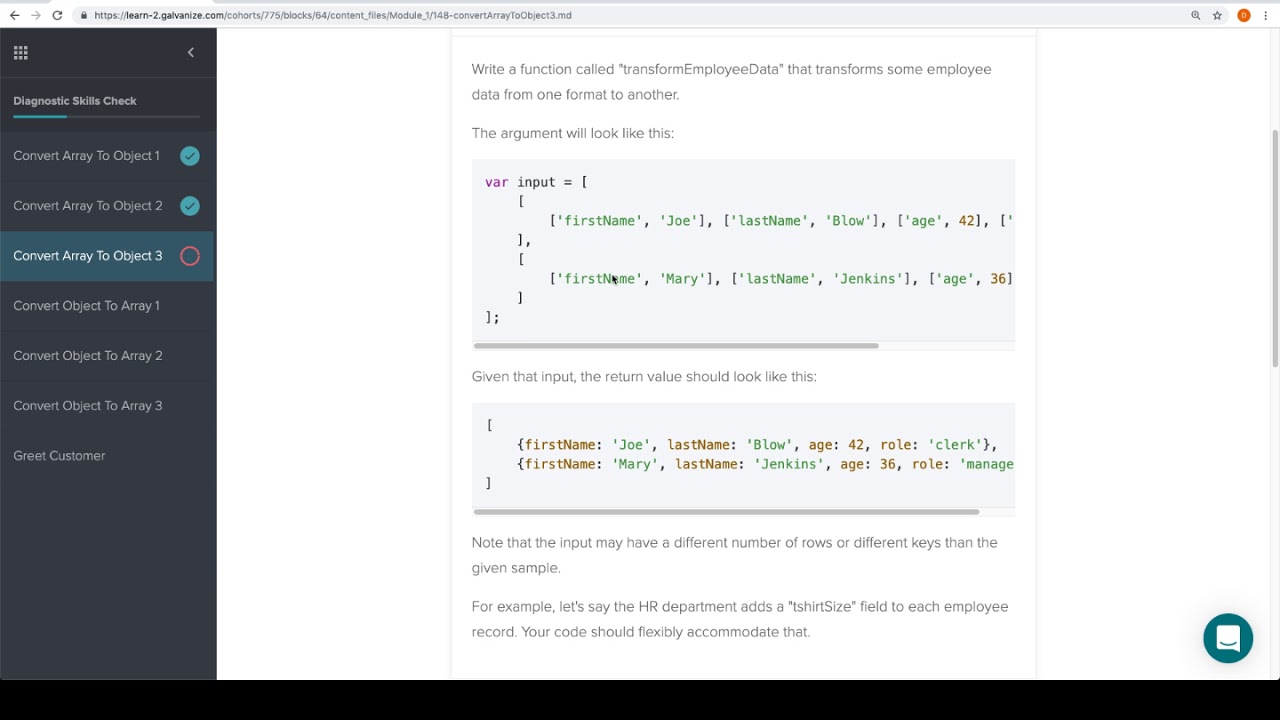 Module 1 Diagnostic Array To Object 3 Youtube