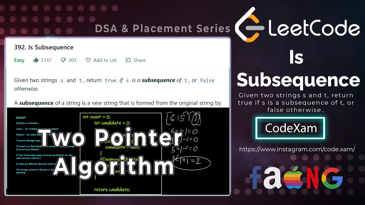 Is Subsequence Ll String Basic Two Pointers Basic Algorithm