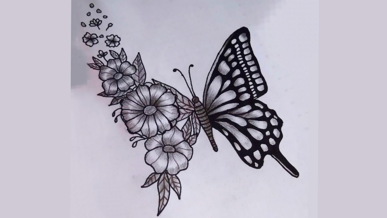 How To Draw A Butterfly With Flowers Creative Art Of Butterfly Pencil