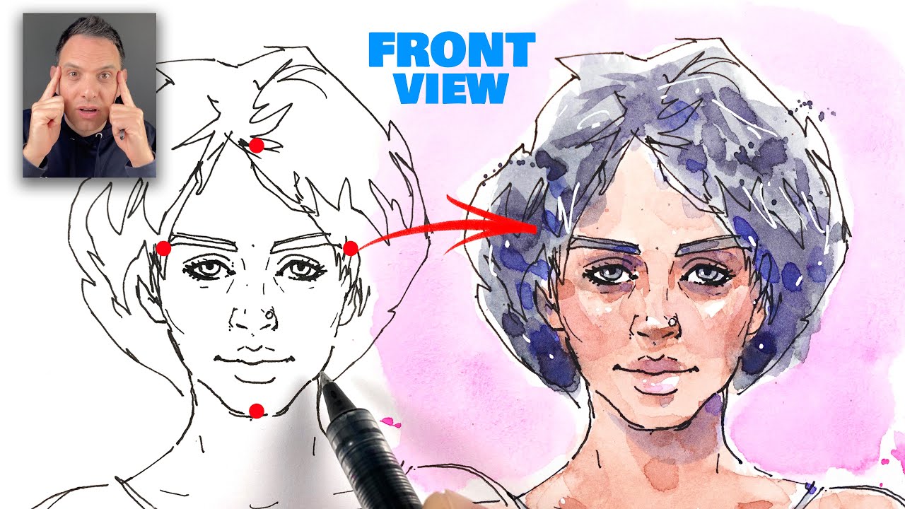 Front View Of Face Drawing