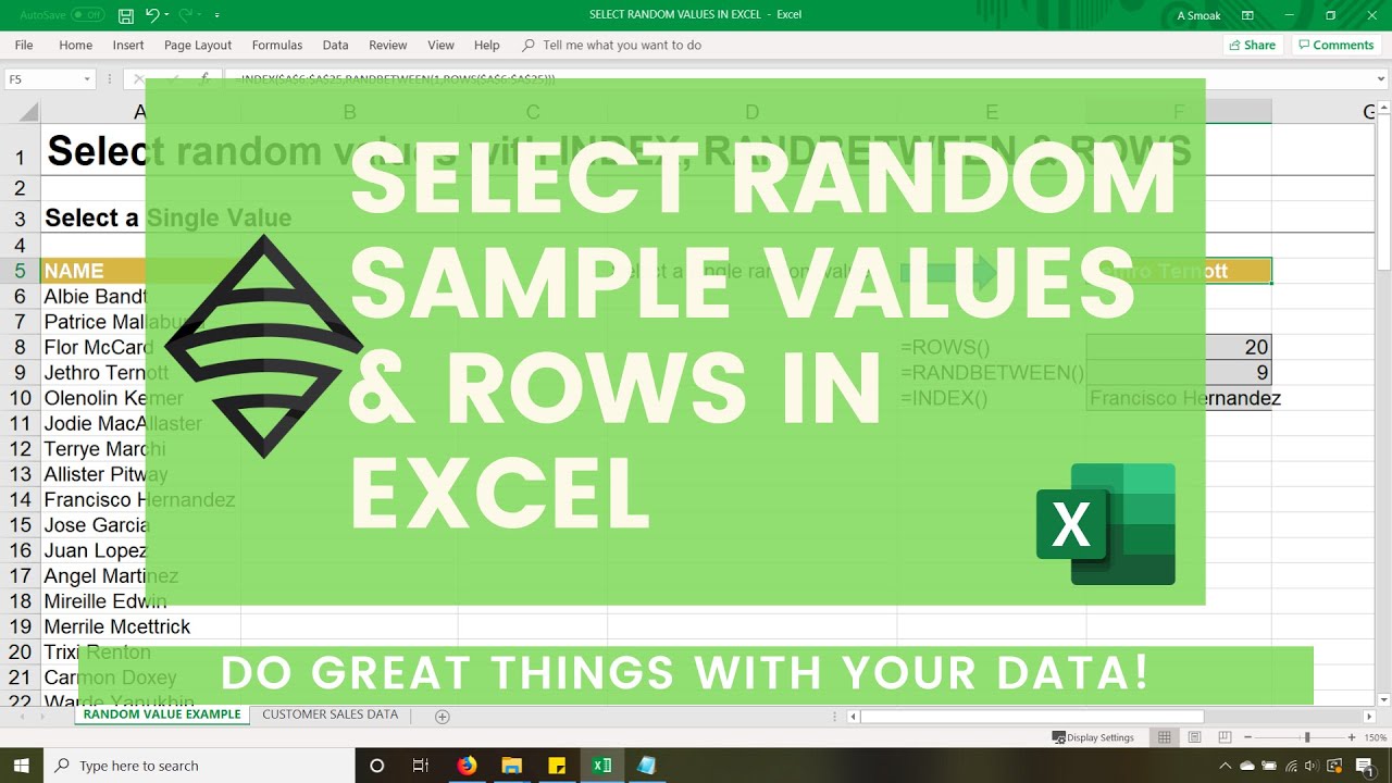 Select Random Sample Values And Rows Using Excel Youtube