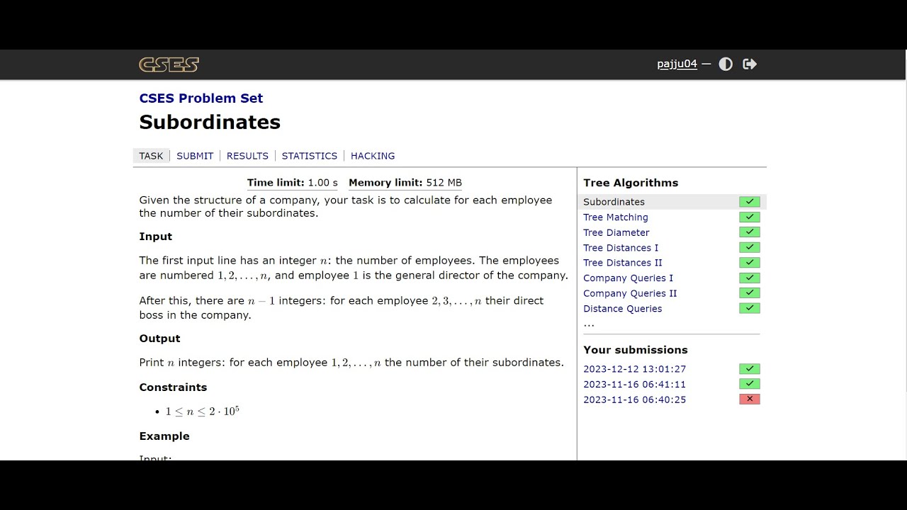 Subordinates Cses Tree Algorithm Youtube