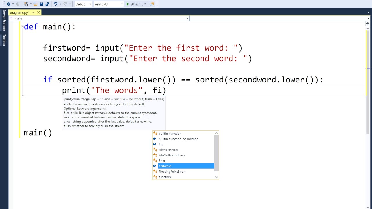 Python Anagrams Program Youtube