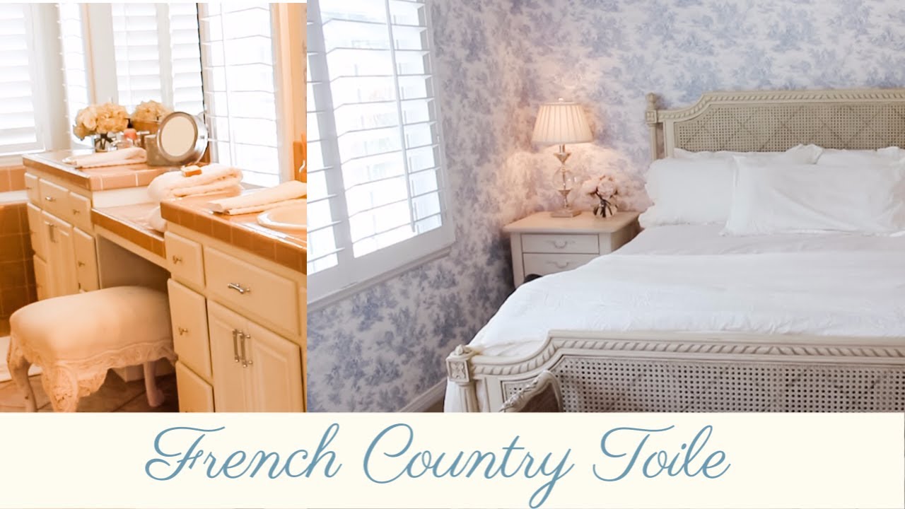 Master Bedroom Bathroom Budget Makeover Toile Wallpaper French