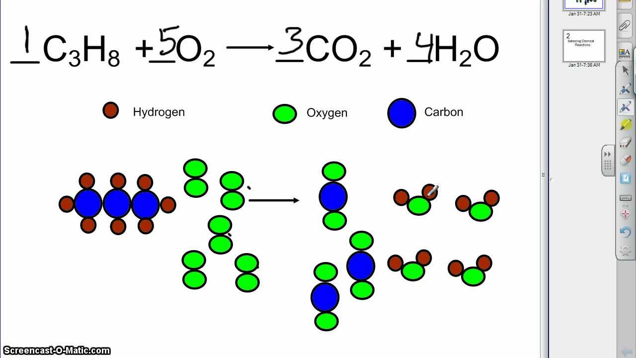 Balancing Chemical Reactions 2nd Example Combustion Of Propane Youtube