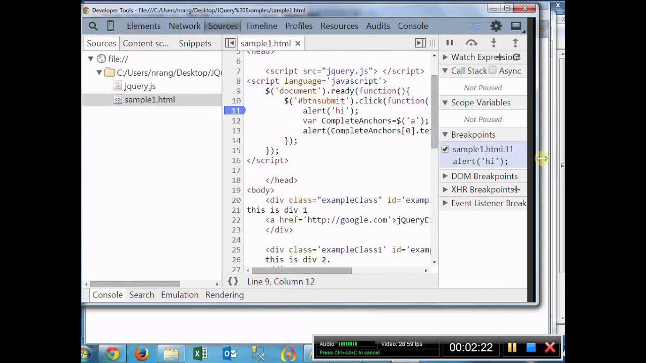How To Debug Jquery Code Using Chrome Browser Youtube