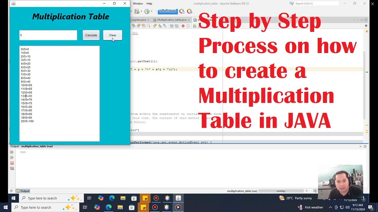 Multiplication Table Using Java Step By Step Process Youtube