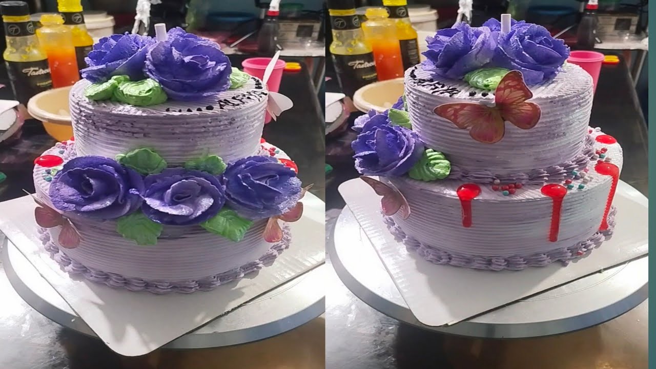 Double Layer Cake Design Purple Color Mein Youtube