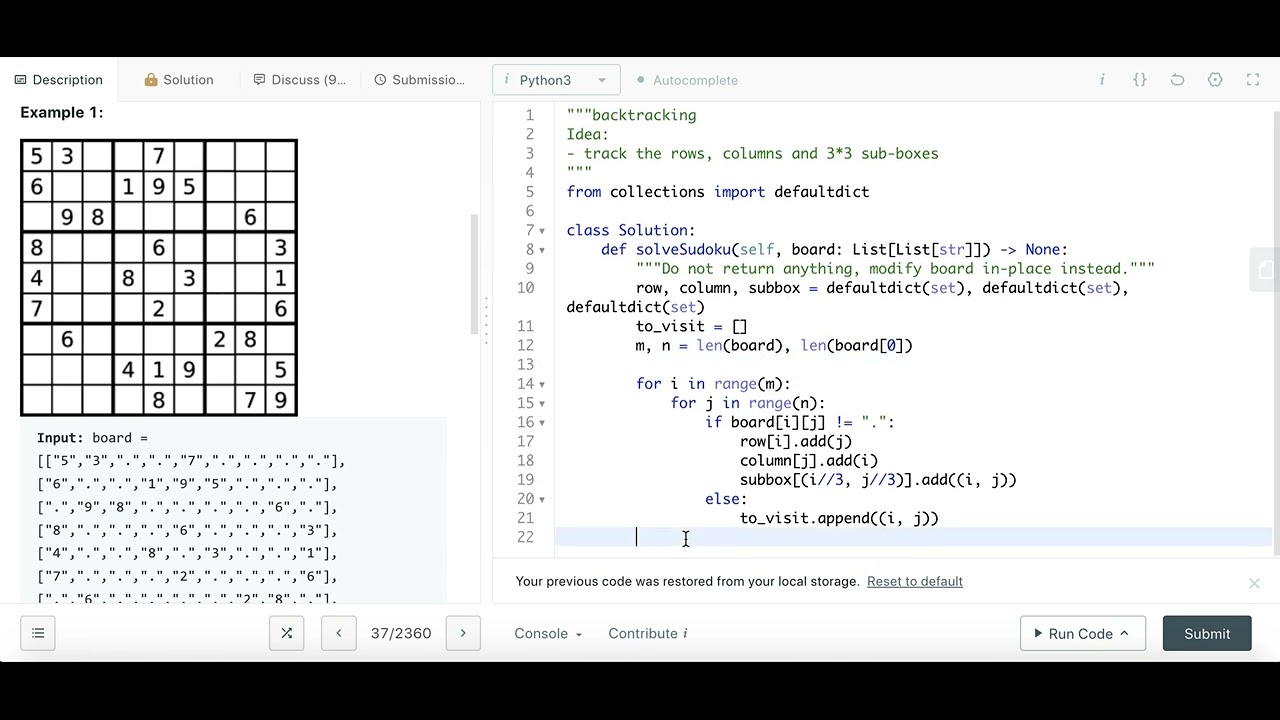 Sudoku Solver Leetcode 37 Backtracking Python Youtube