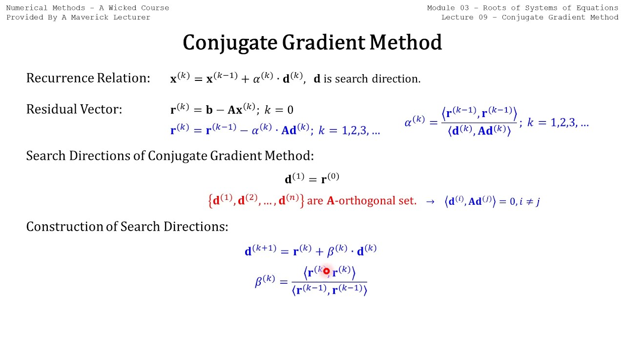 Numerical Methods 2022 03 09 Conjugate Gradient Method Part 1 Youtube