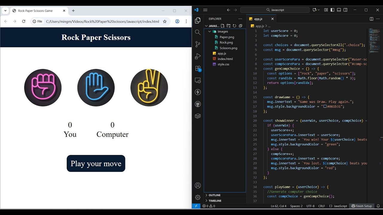 Rock Paper Scissors Game Using Html Css Javascript Mini Project