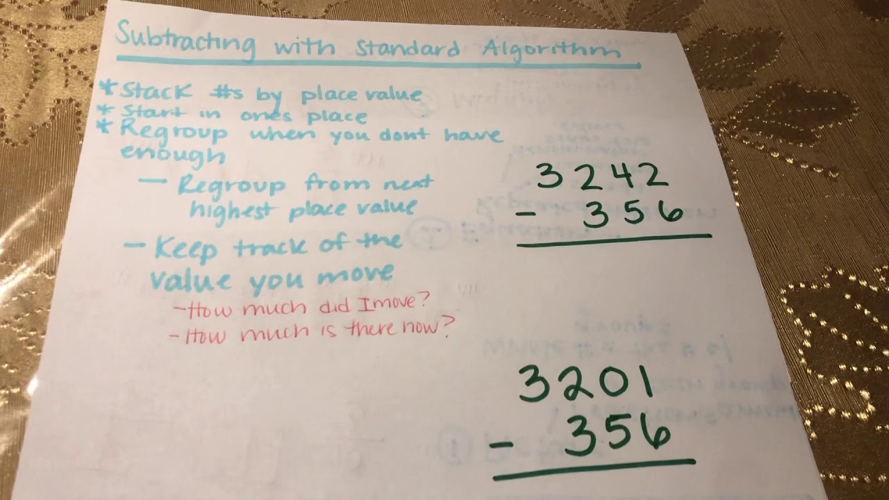 4 Nbt 4 Subtraction Using Standard Algorithm Youtube