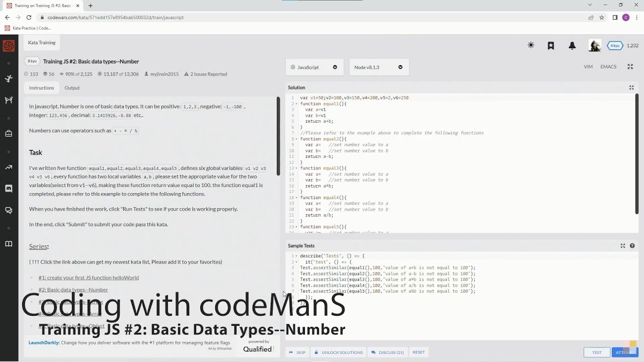 Archived Codewars 8 Kyu Training Js 2 Basic Data Types Number