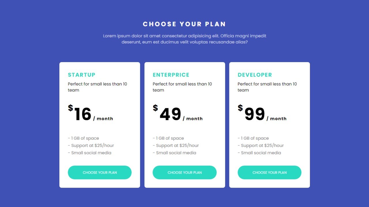 How To Create A Responsive Pricing Plan Table Using Html Css And