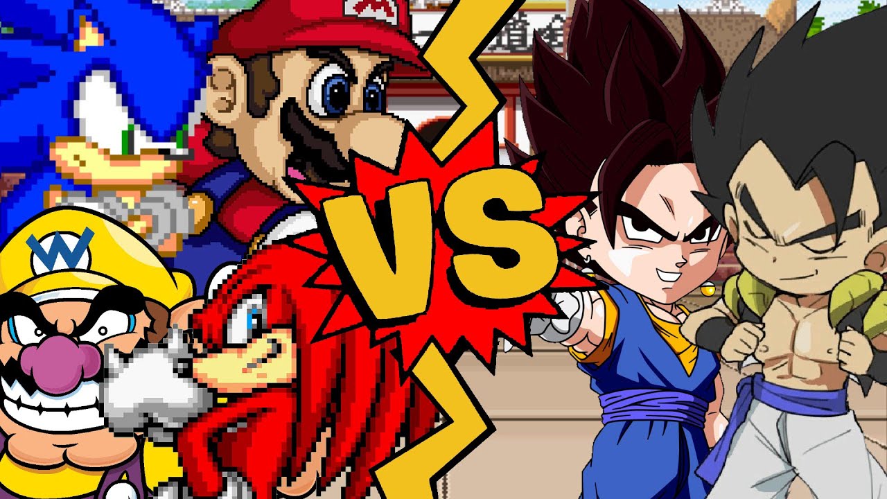 M U G E N Battles Mario Wario Sonic Knuckles Vs Gogeta Vegetto Youtube