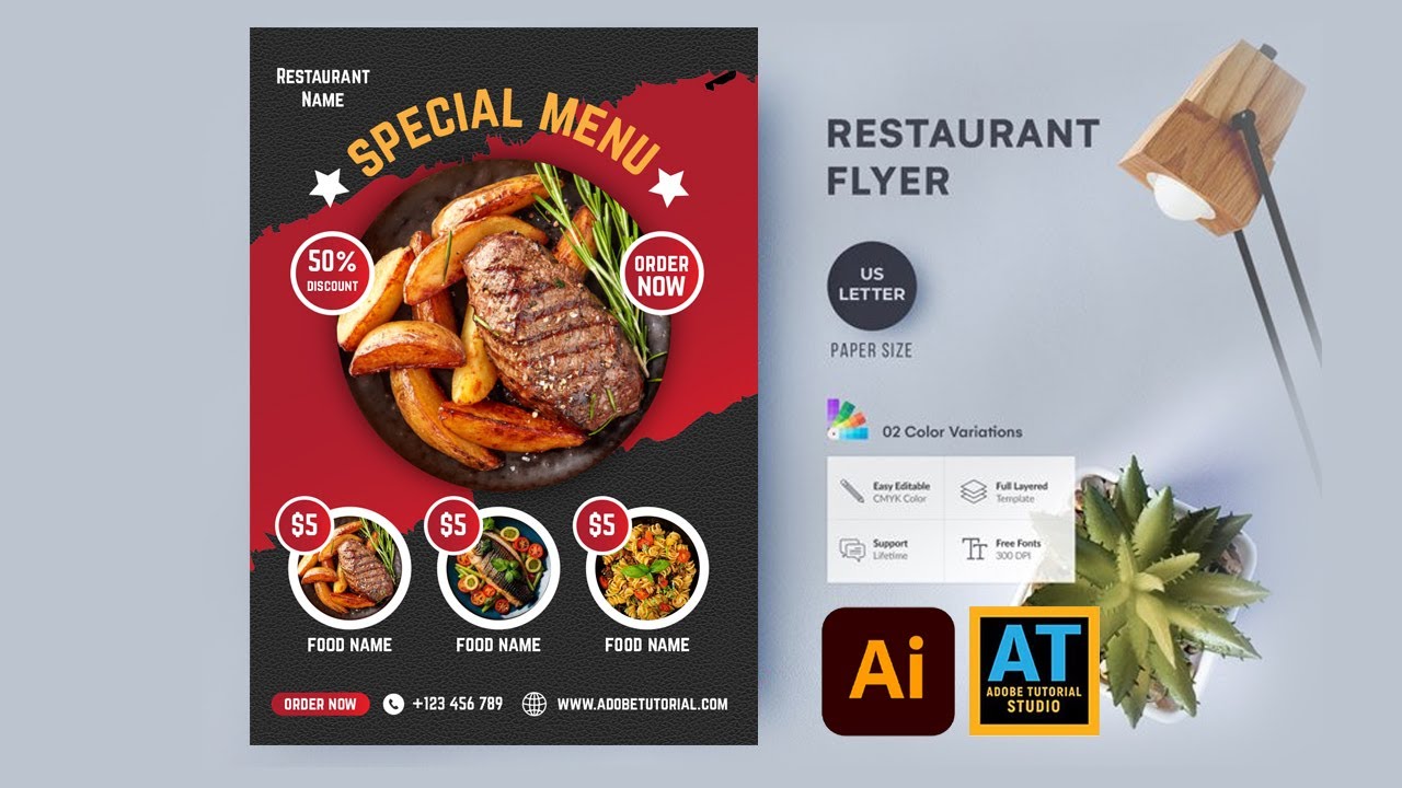 How To Make Design Food Flyer Illustrator Tutorial Youtube