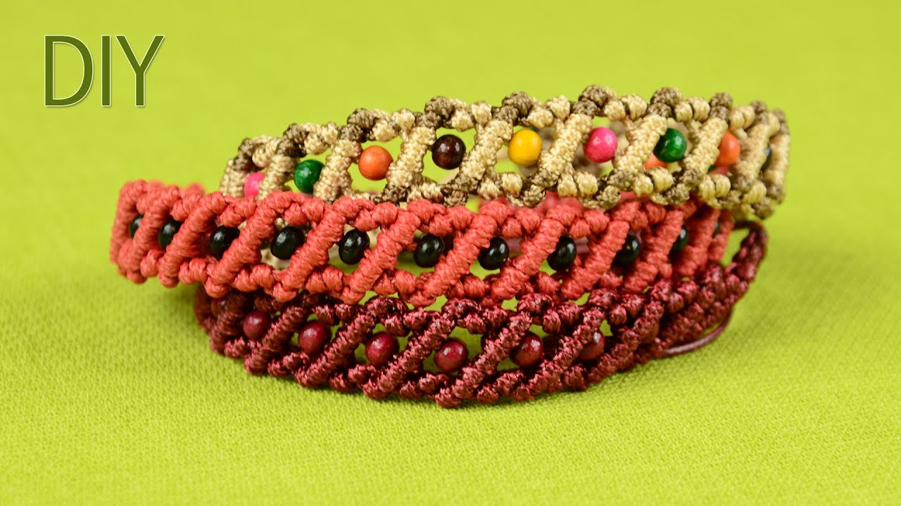 Striped Macrame Bracelets With Beads Tutorial Youtube