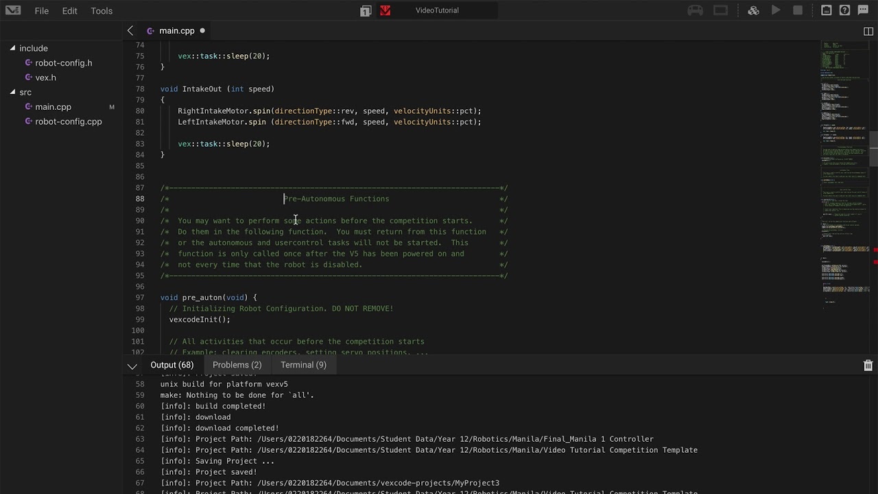 Vex V5 Tutorial Converting A Program To The Competition Template Youtube