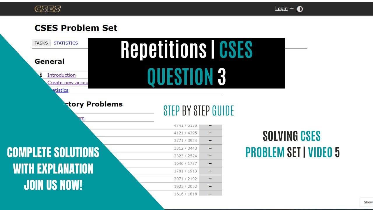 Repetitions Cses Problem Set Placement Preparation 5 Youtube