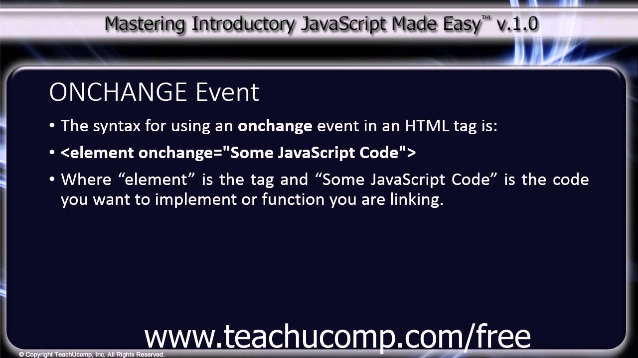 Javascript Training Tutorial The Onchange Event Youtube