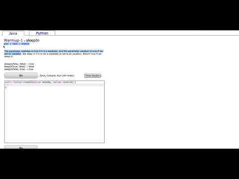 Java Codingbat Warmup 1 Sleepin Youtube