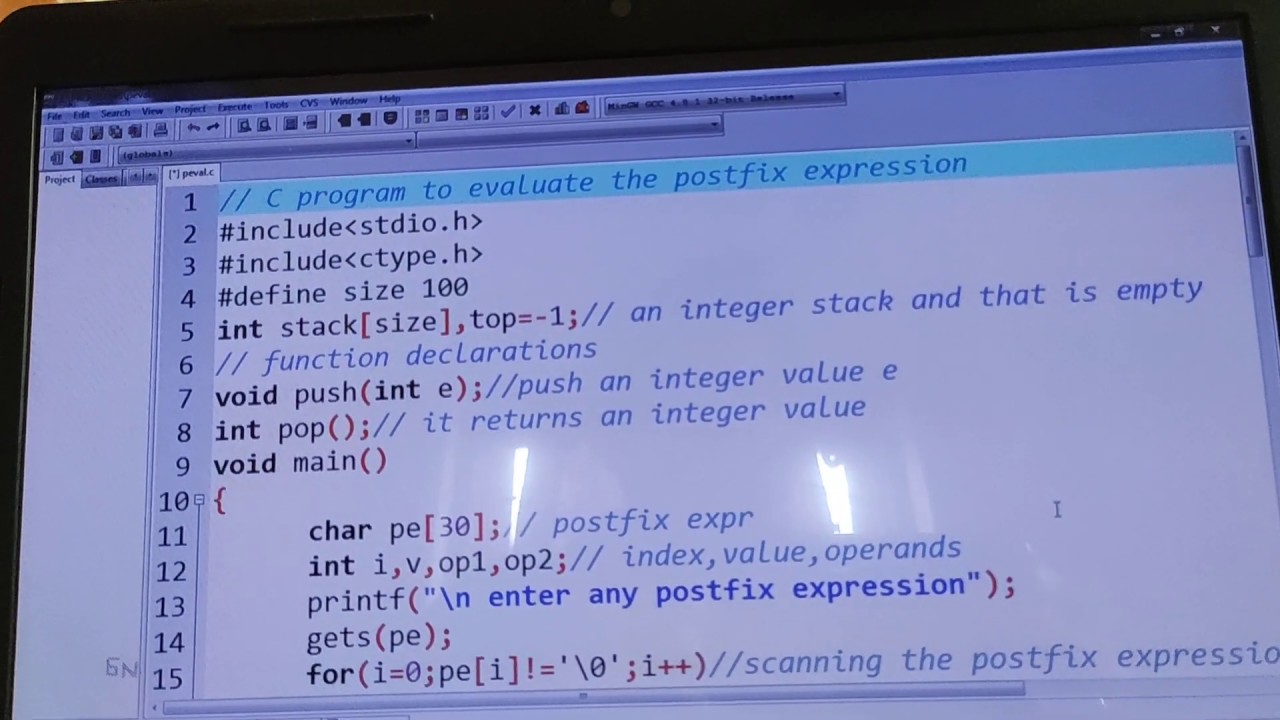 C Program For Evaluation Of Postfix Expression Using A Stack Stack