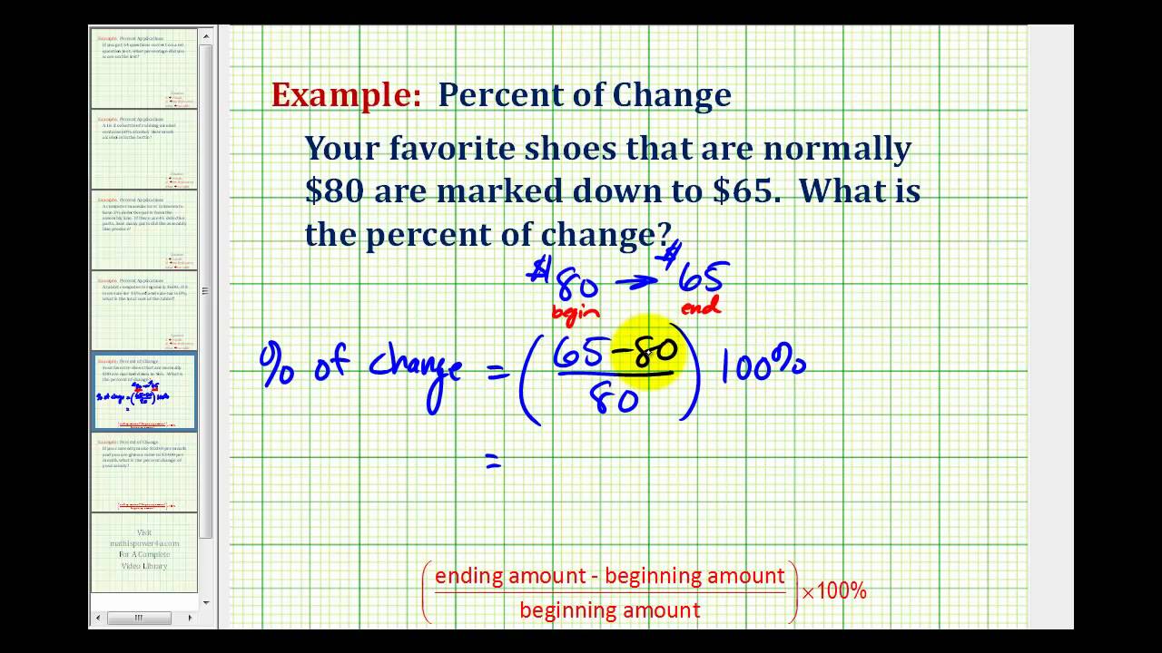 Example 1 Determine A Percent Of Change Decrease Youtube