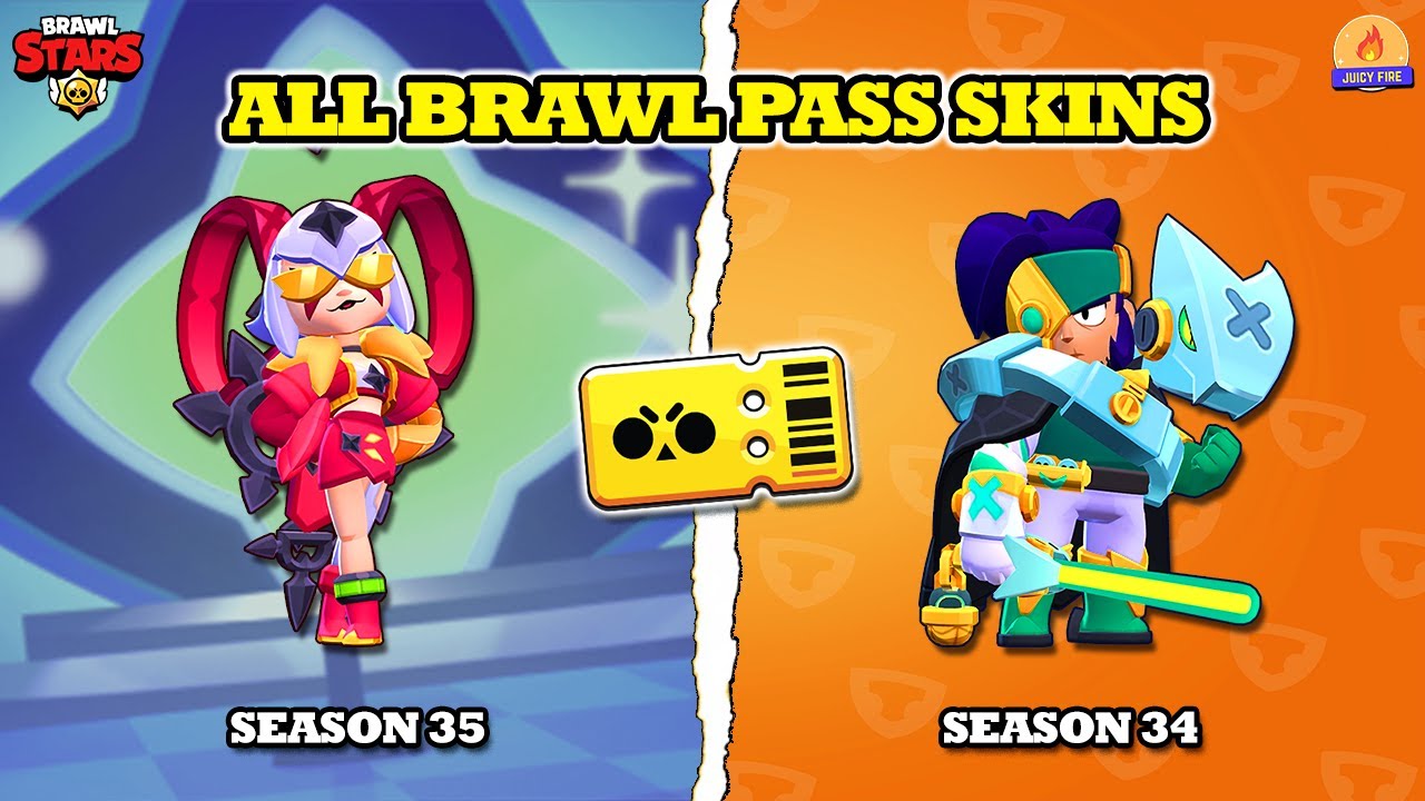 Brawl Stars All Brawl Pass Skins Season 34 35 Updated Youtube