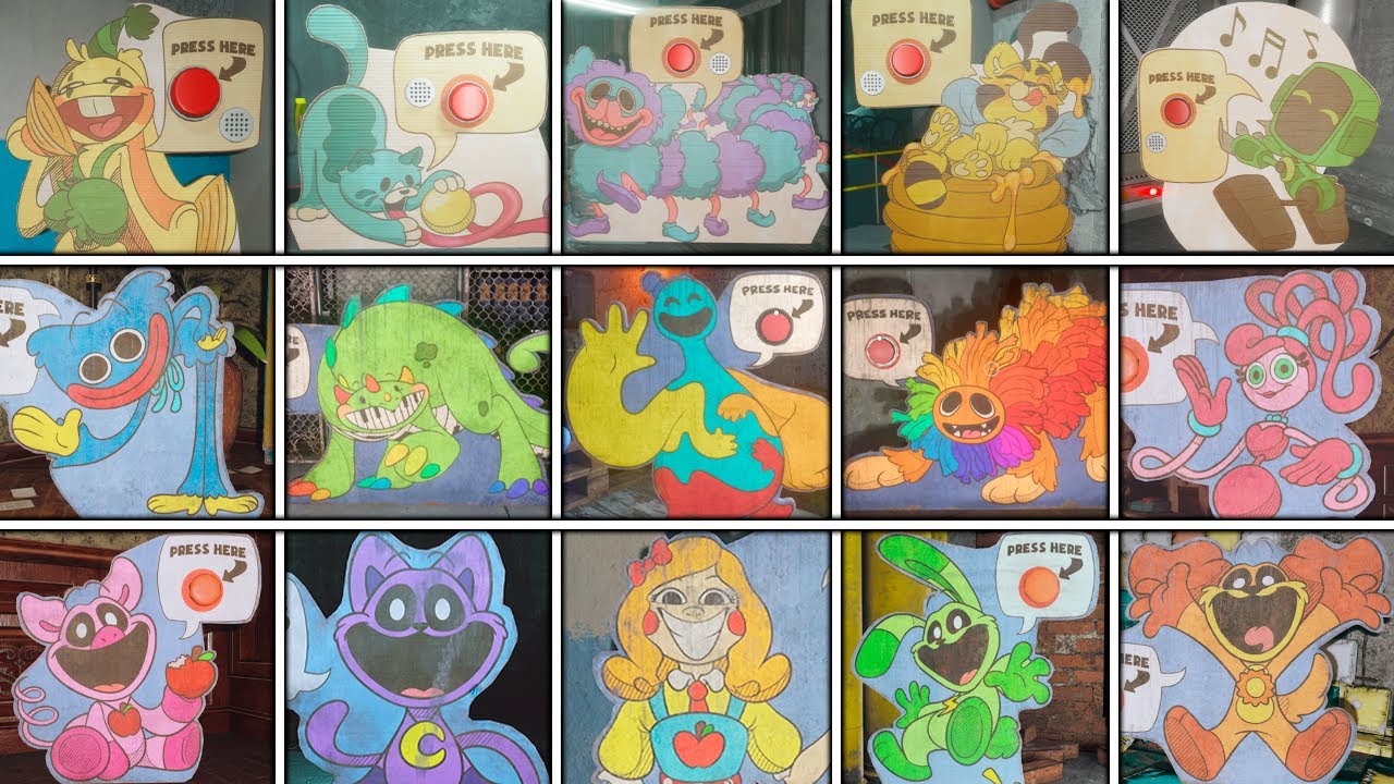 Poppy Playtime Chapters 1 To 4 All Cardboard Cutouts Youtube