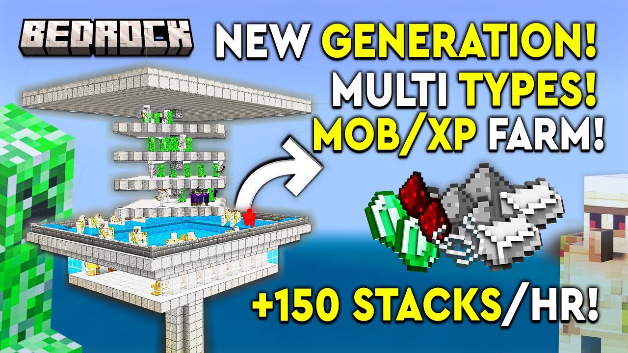 Best Multi Mob Xp Farm Minecraft Bedrock Tutorial 49 000 Hr Mcpe