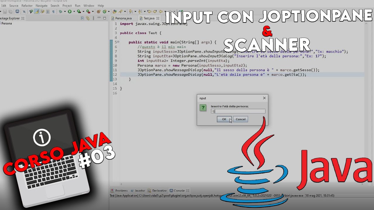 Input Con Joptionpane Scanner Corso Java 03 Youtube