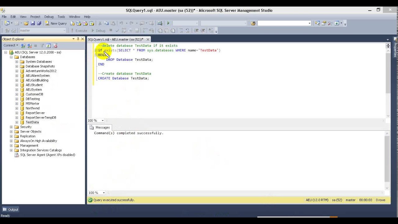 Sql Server Tutorial 4 How To Create Or Drop Database Youtube