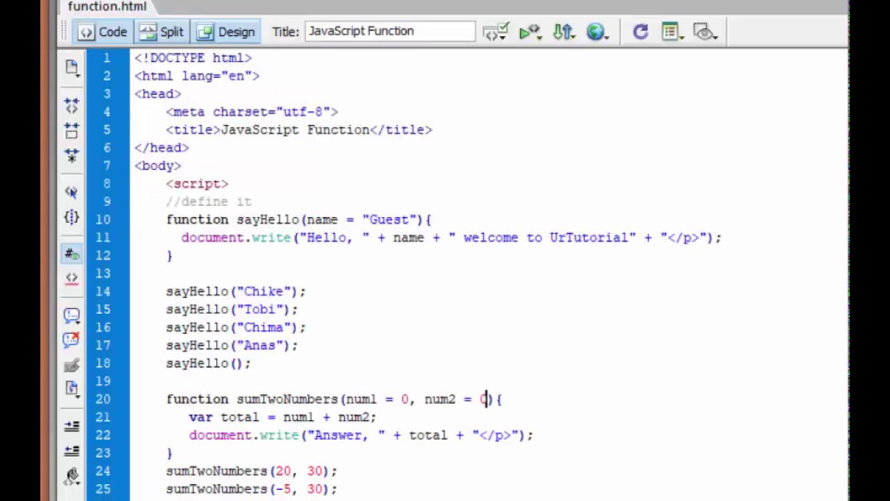 Javascript Tutorial 26 Function Adding Default Paramenters To