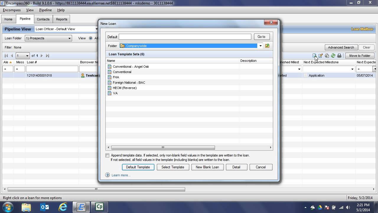 Encompass360 Create A New Loan Youtube