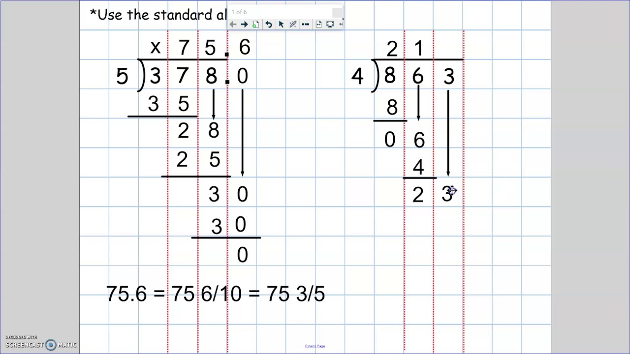 Dividing Decimals W Standard Algorithm Youtube