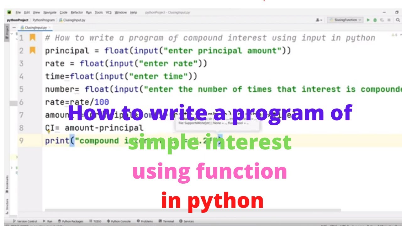 How To Write A Program Of Simple Interest Using Function In Python