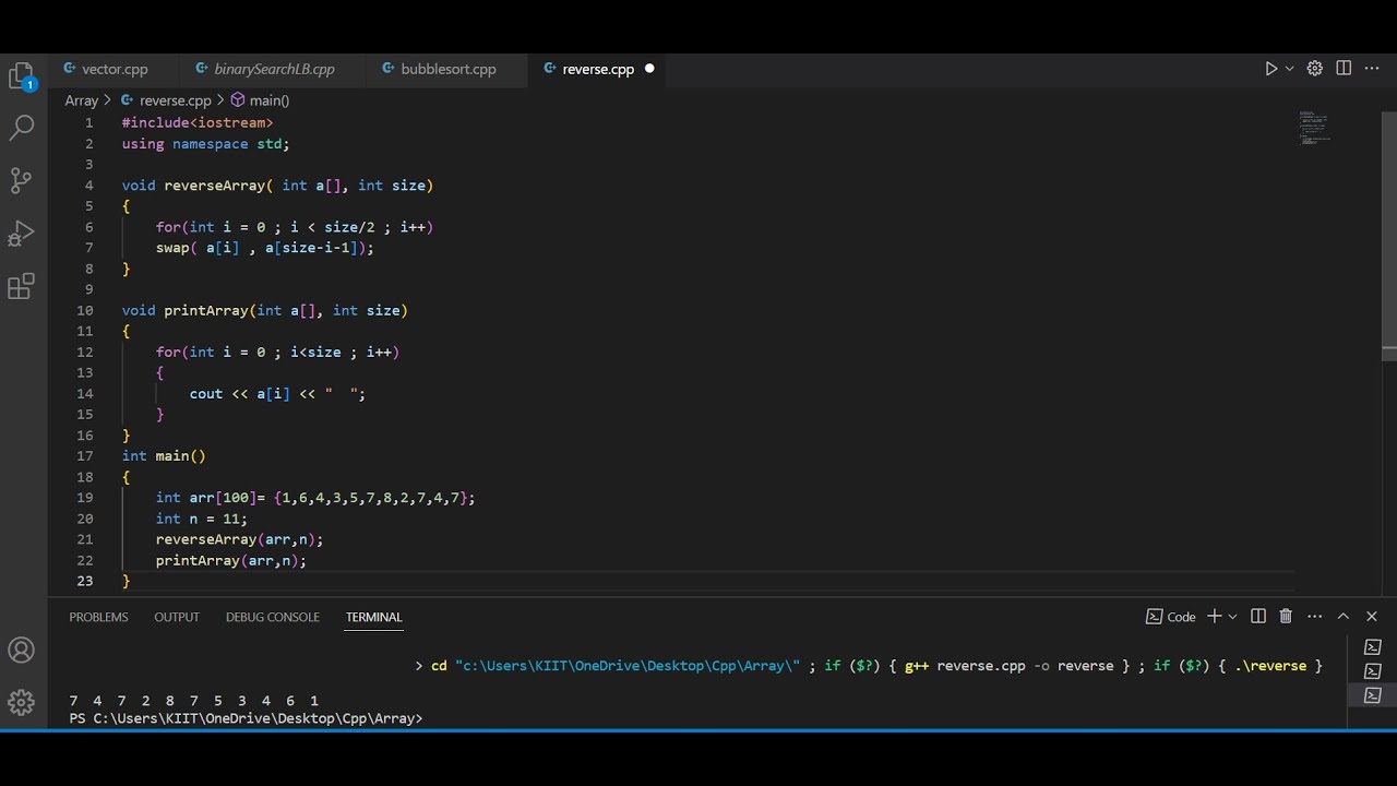 Reverse An Array Using In Place Algorithm C Youtube