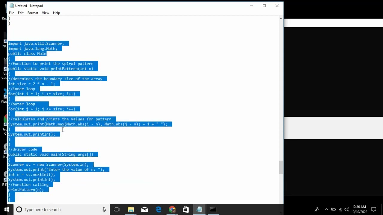 Spiral Pattern Java Program Youtube