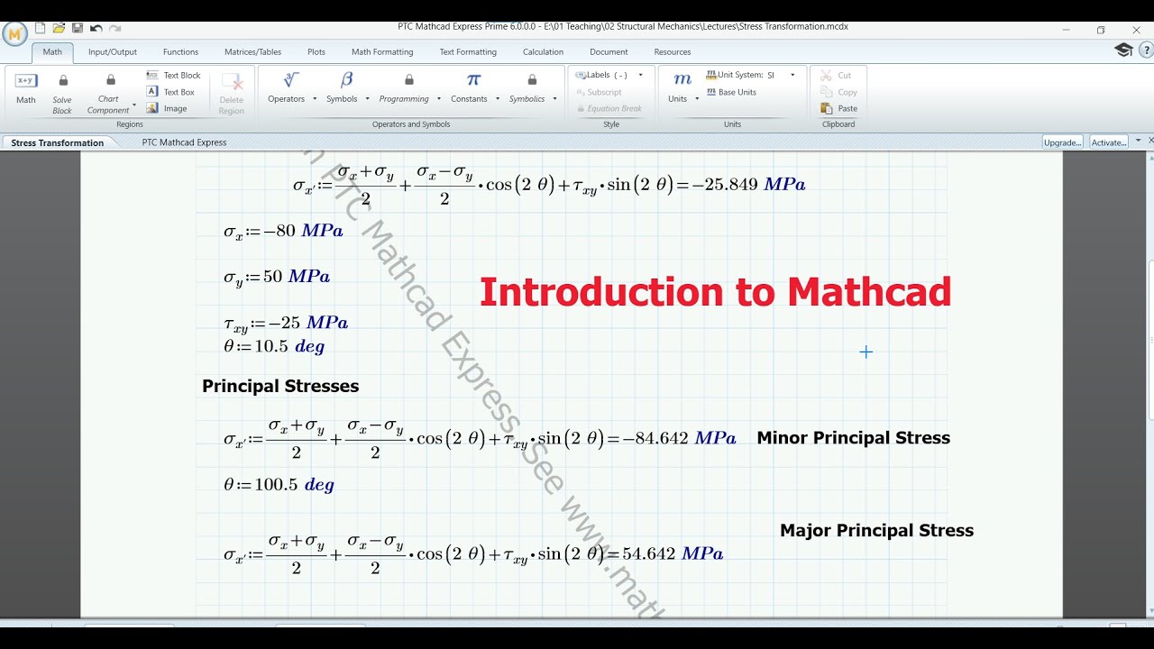 Introduction To Mathcad For Engineers Youtube