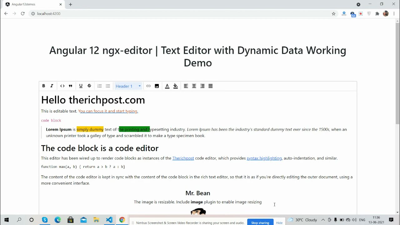 Angular 12 Ngx Editor Text Editor With Dynamic Data Working Demo