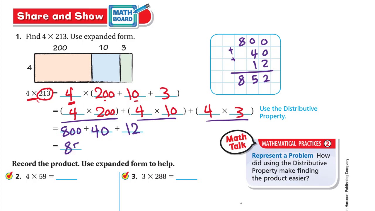 Go Math 4th Grade Lesson 2 6 Multiply Using Expanded Form Youtube