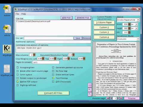 K2pdfopt Getting Started With The Windows Gui Youtube