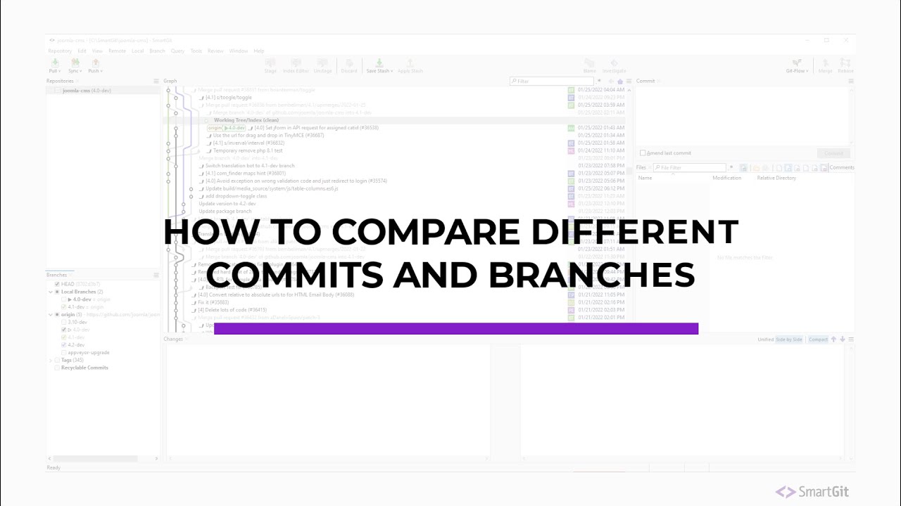 How To Compare Different Commits And Branches With Smartgit Youtube