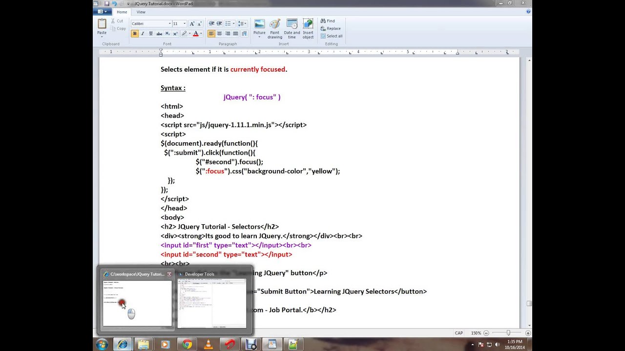 Jquery Focus Selectors Demo Youtube